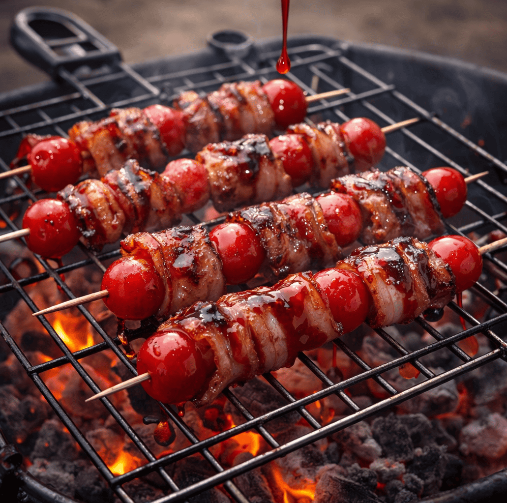 Sweet ‘n Smoky Cherry Bacon Skewers